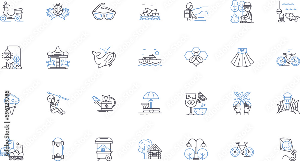 Tan season line icons collection. Sunburn, Heat, Beach, Pool, Tanning ...