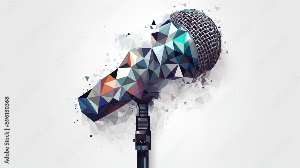Minimalist Polygonal Microphone on a White Background in 8K created with generative ai ...