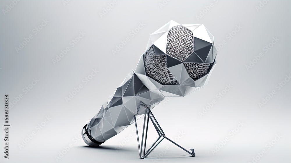 Minimalist Polygonal Microphone on a White Background in 8K created ...