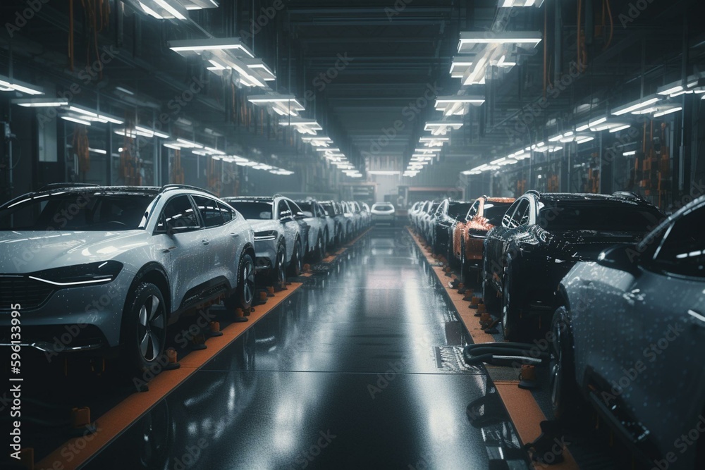 Robotized assembly line producing high-tech EVs, utilizing ... Robotized assembly line producing high-tech EVs, utilizing ...