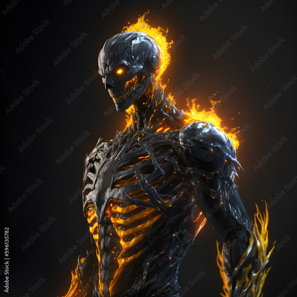 Cinematic full body shot of Ghost rider fused with The Flash riding in ...
