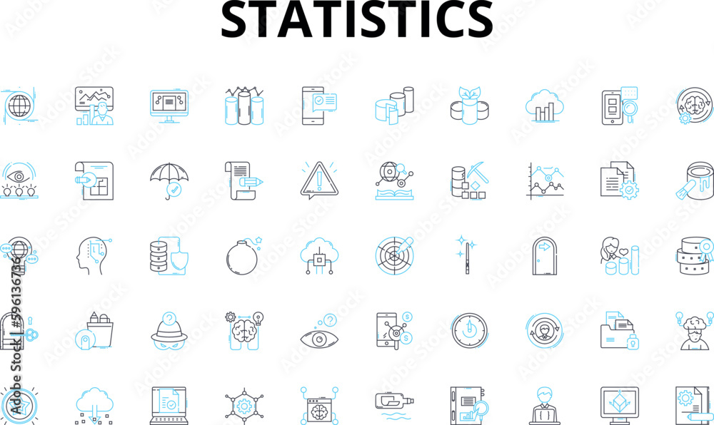 Vetor de Statistics linear icons set. Probability, Sampling, Data ...