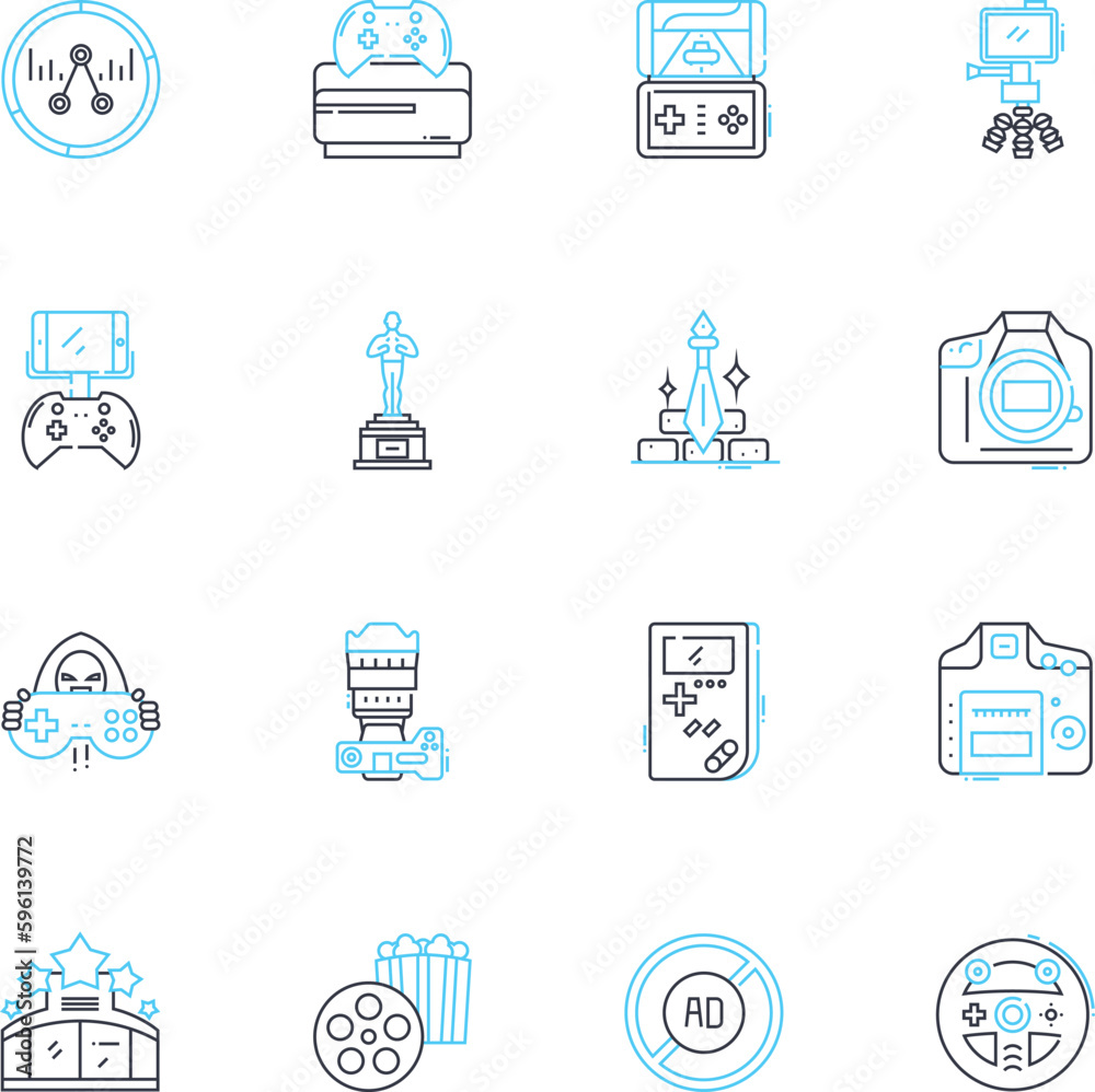 Film production linear icons set. Cinematography, Screenplay, Editing ...