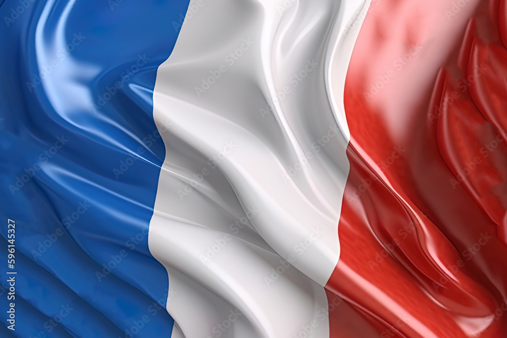 blue, white and red background, waving the national flag of France ...