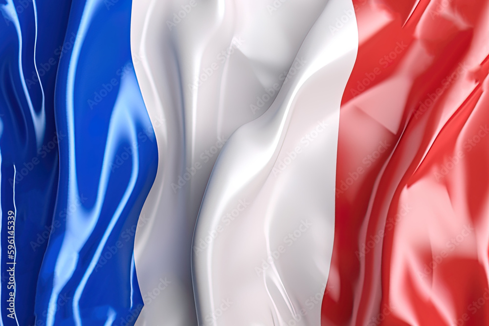 blue, white and red background, waving the national flag of France ...