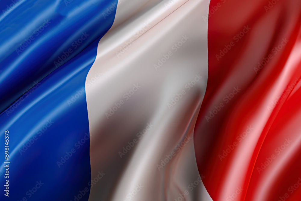 blue, white and red background, waving the national flag of France ...