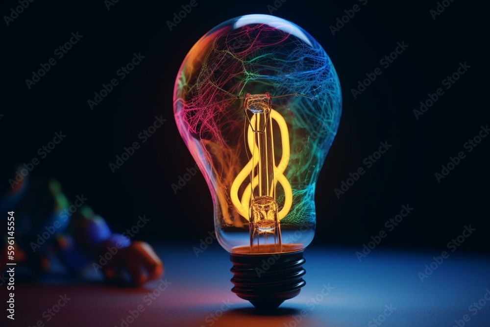 Colorful light bulb illustration with a continuous line art style and ...