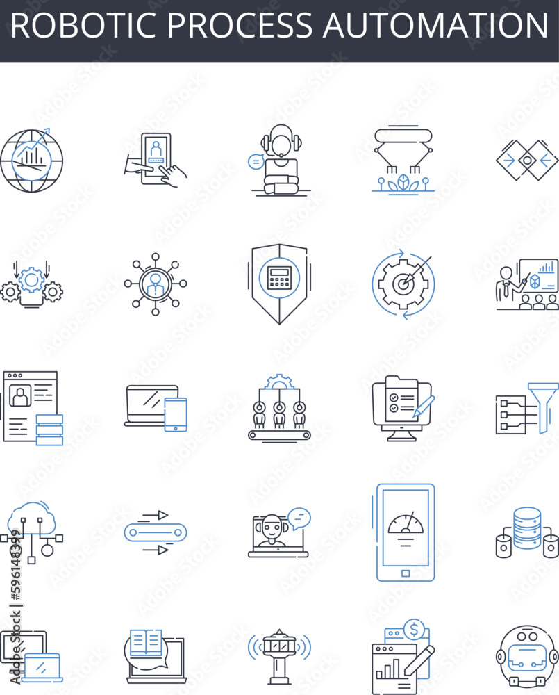 Robotic process automation line icons collection. Artificial ...