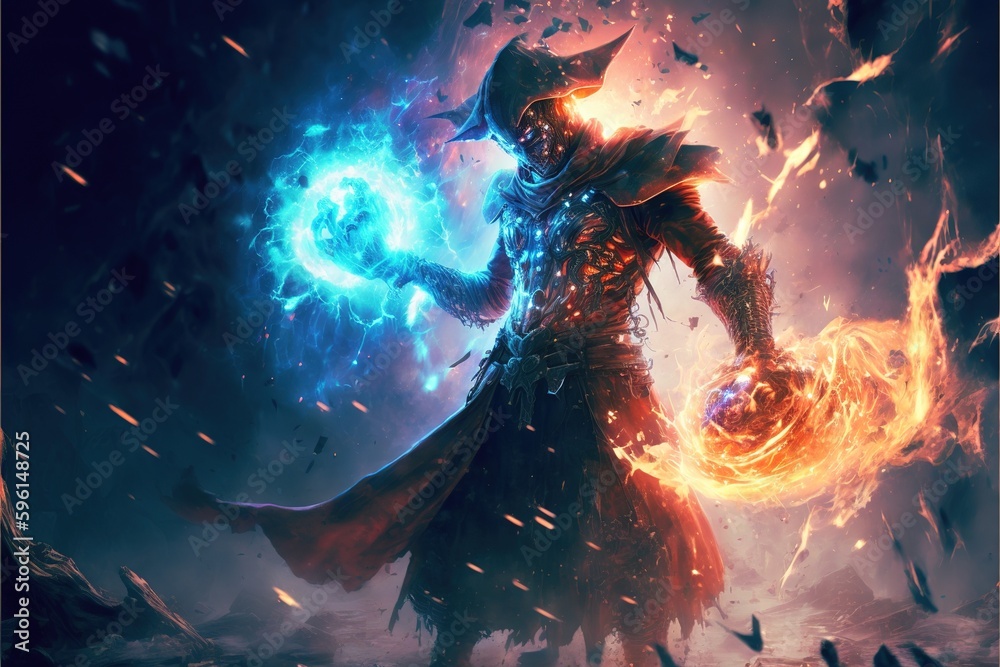 Battlemage in fantasy setting, powerful spell casting by sorcerer ...