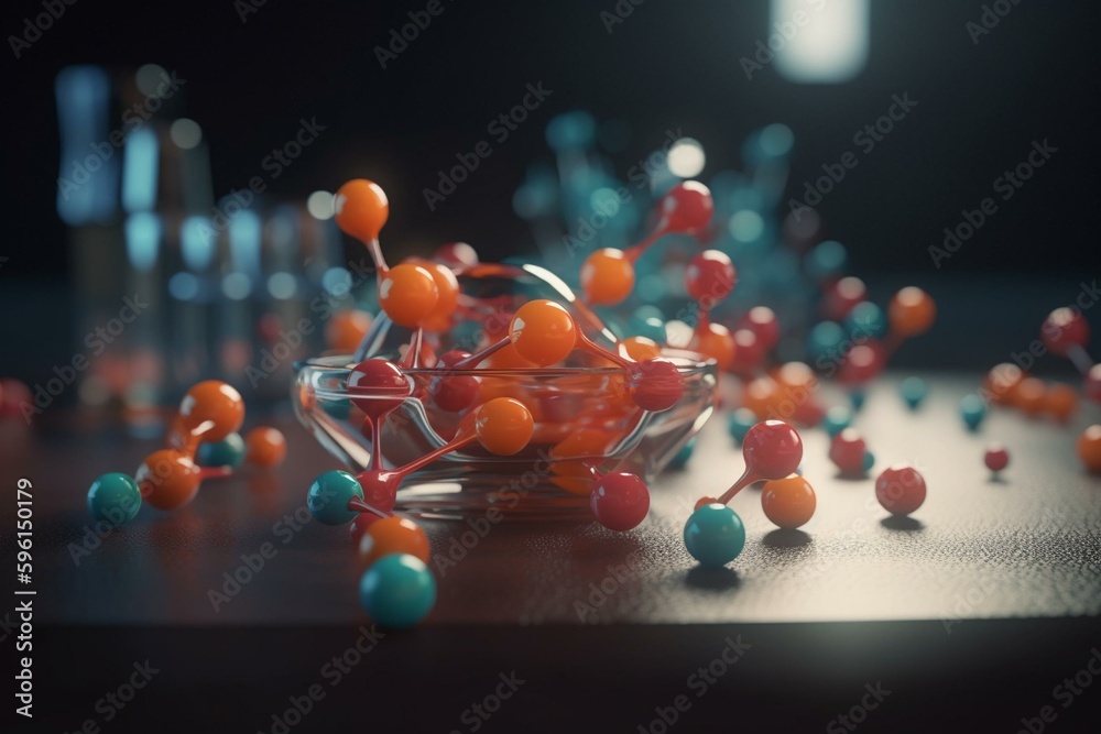 3D visualization of chemical compound. Scientific backdrop with atoms ...