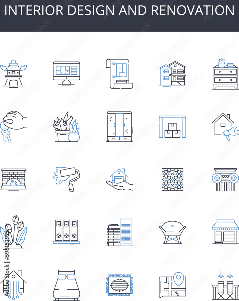 Interior design and renovation line icons collection. Home improvement ...