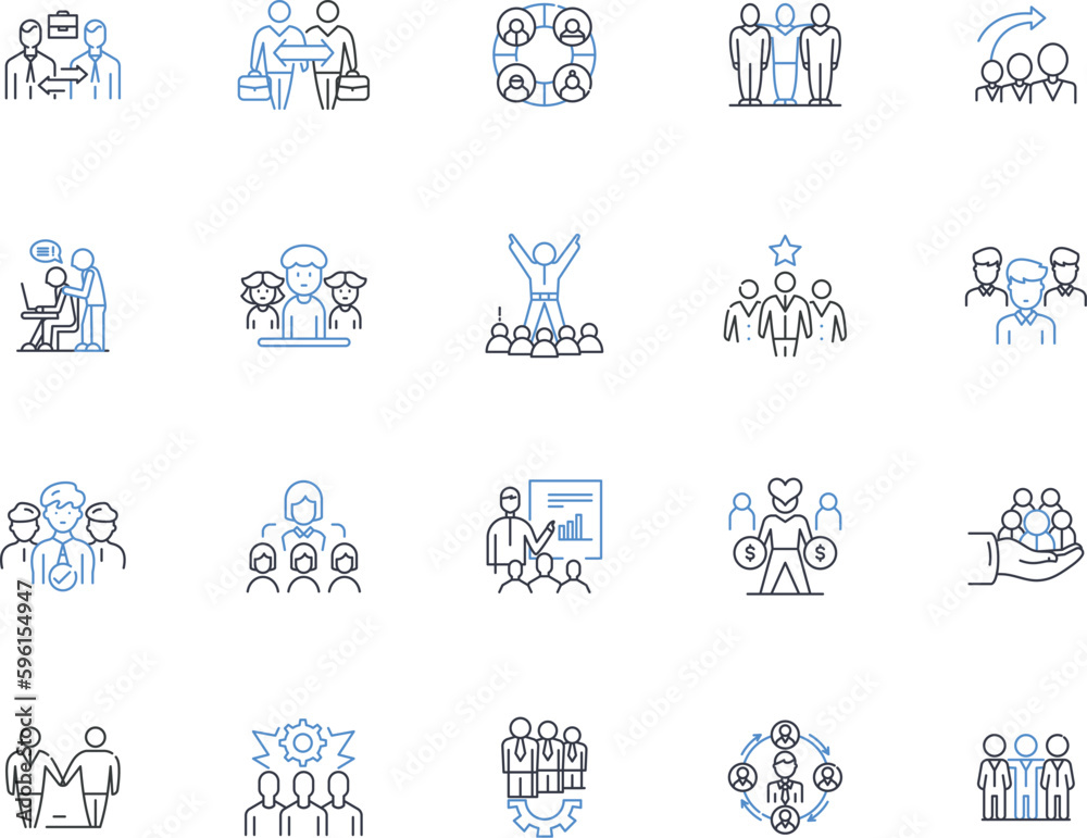 Mob throng line icons collection. Crowded, Congested, Clamorous ...
