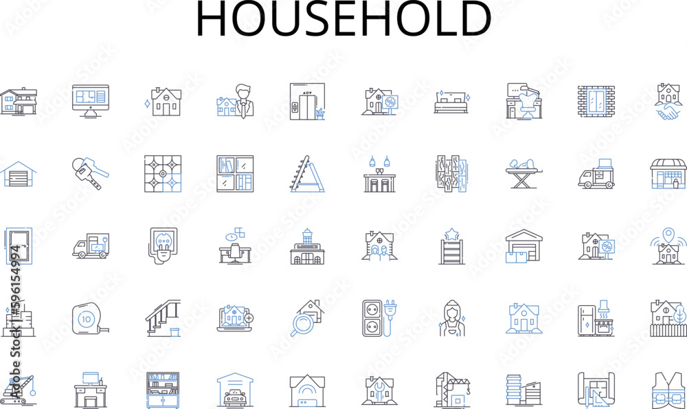 Household line icons collection. Nerks, Platforms, Sharing, Connections ...