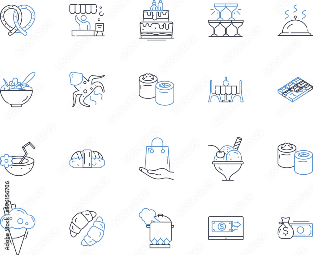 Snack bar line icons collection. Chewy, Crunchy, Delicious, Energy ...