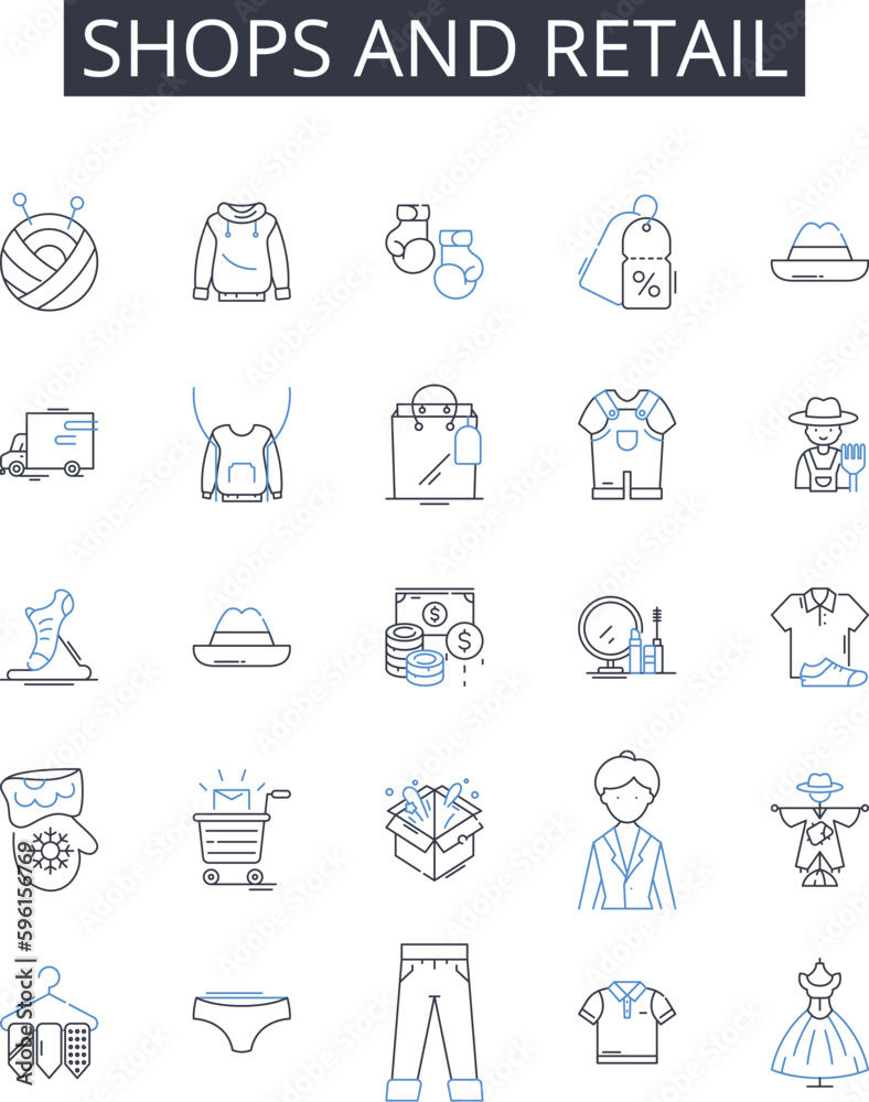 Shops and retail line icons collection. Boutiques, Stores, Markets ...