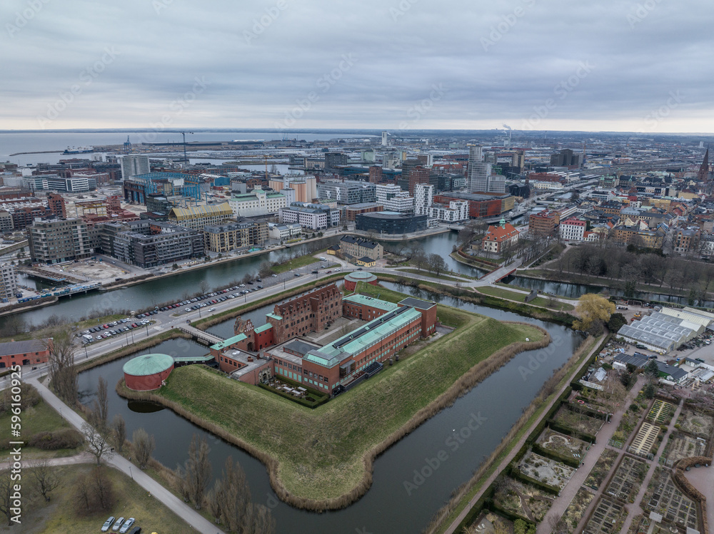 Aerial view of Malmo castle (Malmohus) in Scania Sweden, medieval ...