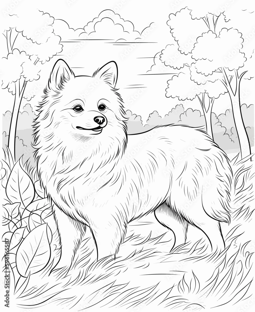 Pomeranian Drawing Dog Draw Outline Drawings Puppy Coloring Pages Cute ...
