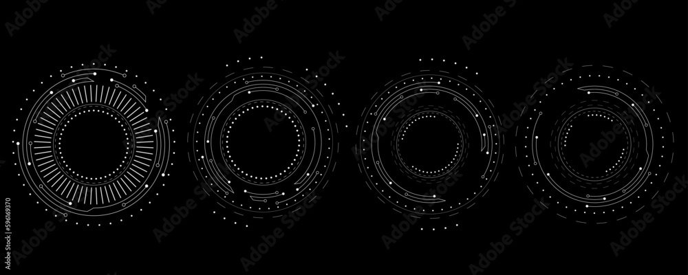 Collection of white HUD rounds isolated on black background for your ...