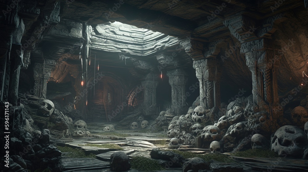 hellish catacombs of the fallen spirits, digital art illustration ...