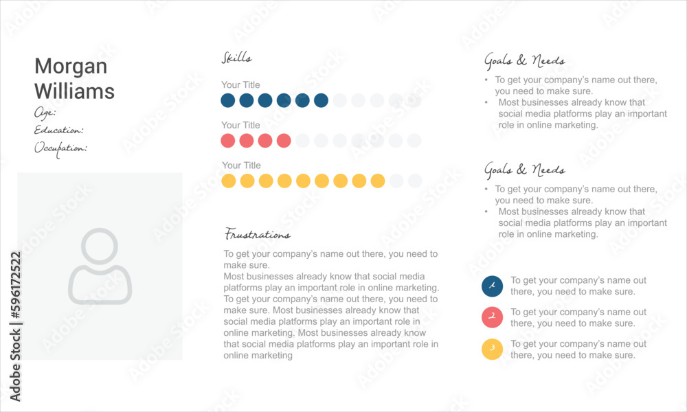User Persona Document Template Vector Illustration. Examples of User ...