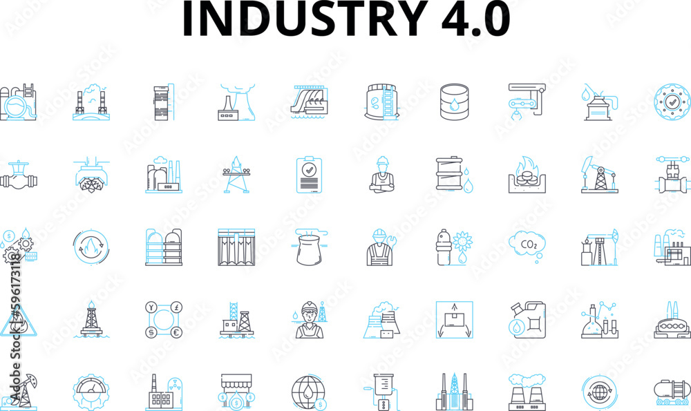 Industry 4.0 linear icons set. Automation, Robotics, Interconnectivity ...