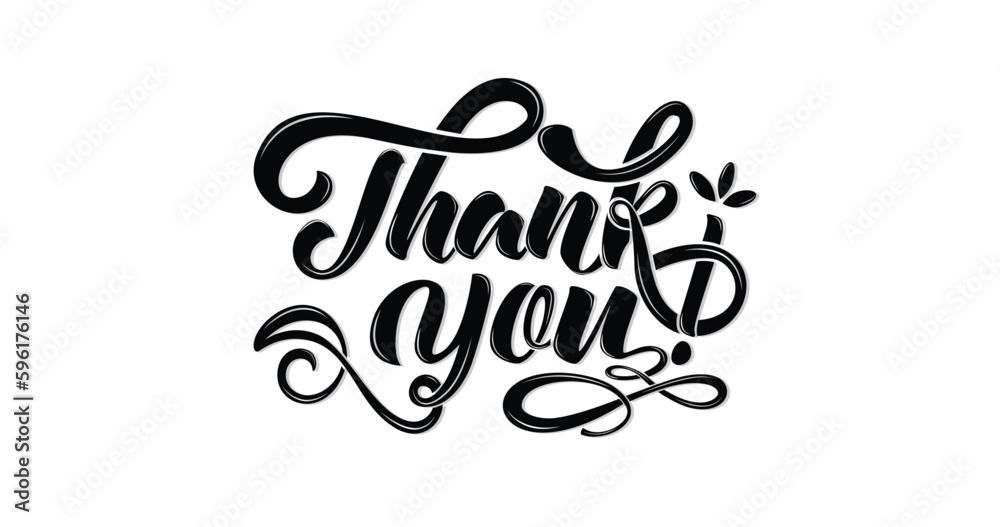 Thank You text. Handwritten inscription in black color. Hand-drawn ...