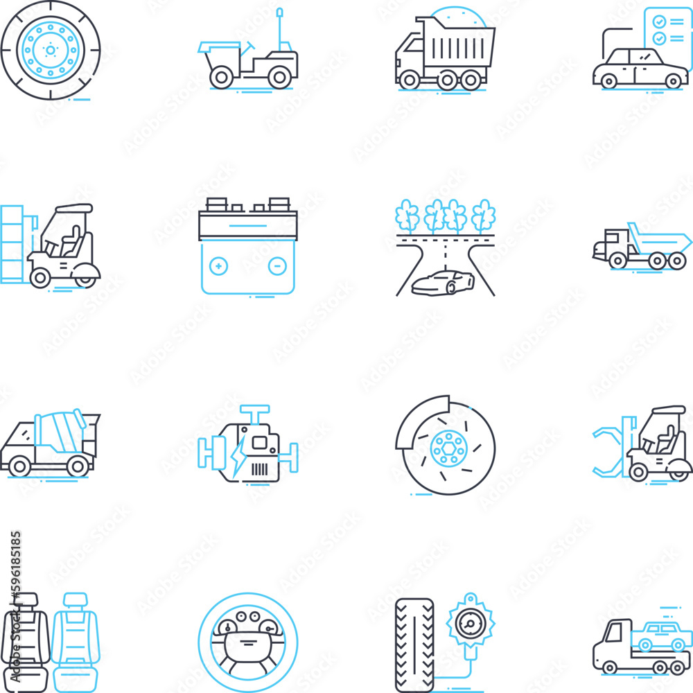 Truck compnts linear icons set. Suspension, Axle, Chassis, Shock, Brake ...
