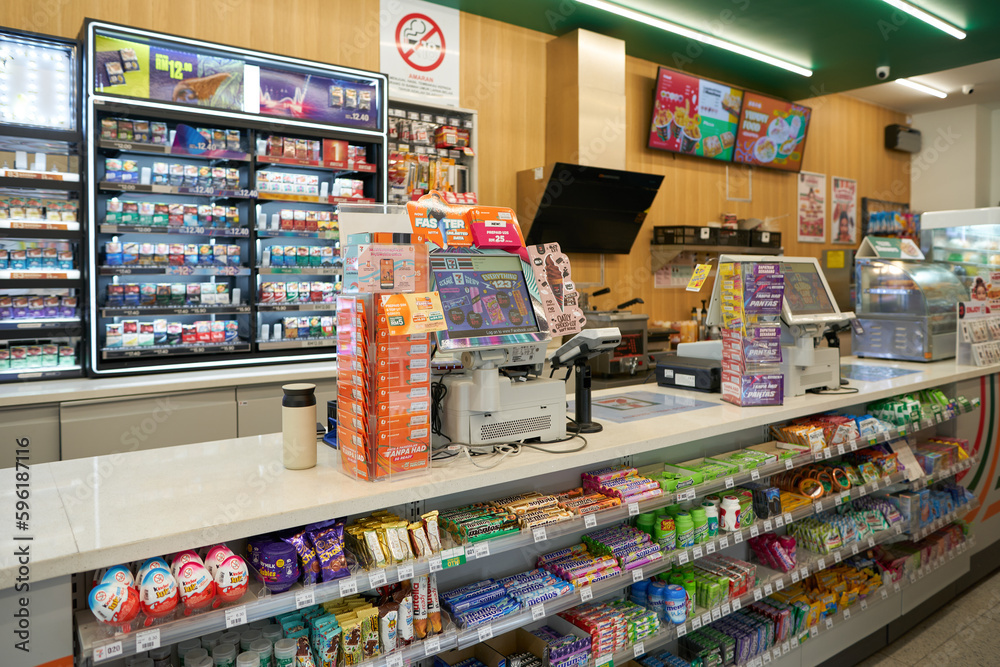 KUALA LUMPUR, MALAYSIA - CIRCA MARCH, 2023: interior shot of 7-eleven ...