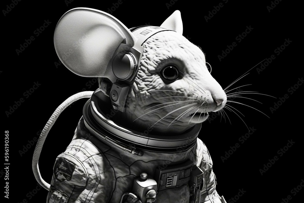 Sketch of a cartoon mouse astronaut etched on a transparent background ...