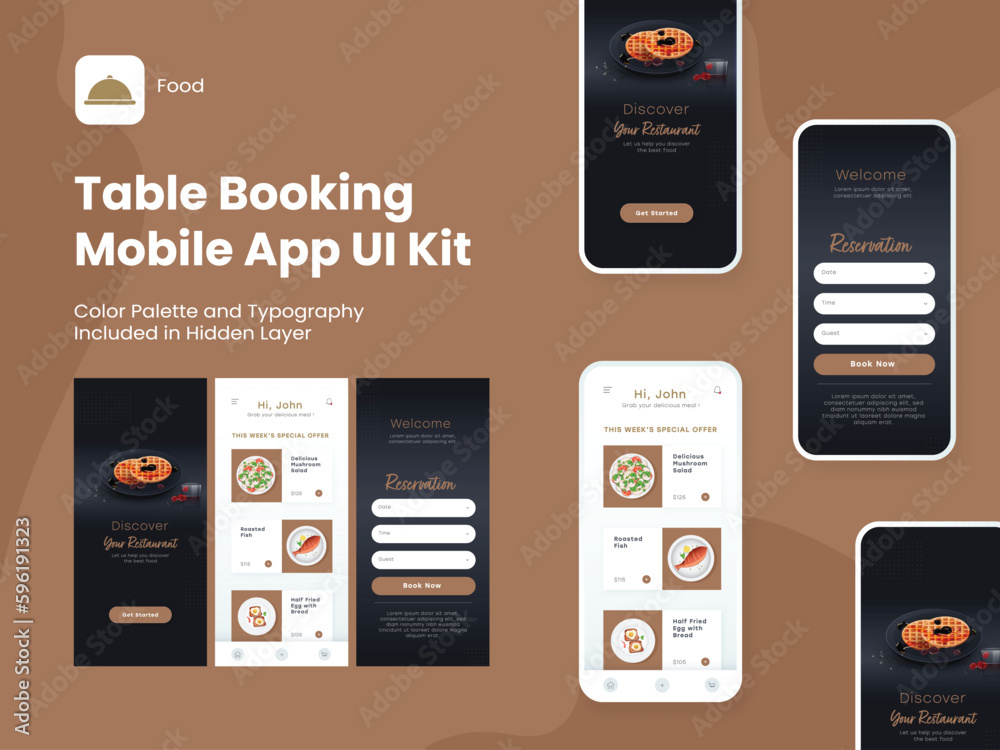 Table Booking Mobile App UI Kit Including As Sign In, Sign Up, Menu and ...