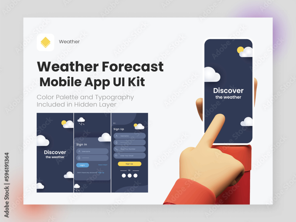 Weather Forecast Mobile App UI Screens Including Like As Sign In, Sign Up For Responsive Website ...