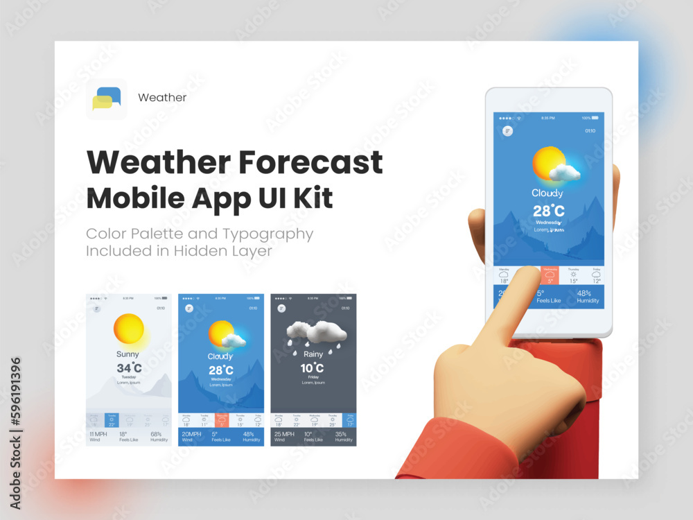 Weather Forecast Mobile App UI Screens Including Like As Sign In, Sign ...