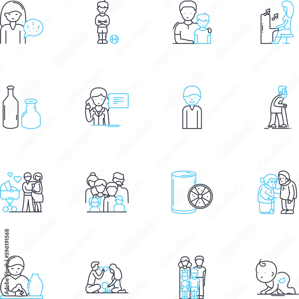 Kindred linear icons set. Family, Relationships, Bloodlines, Connection ...