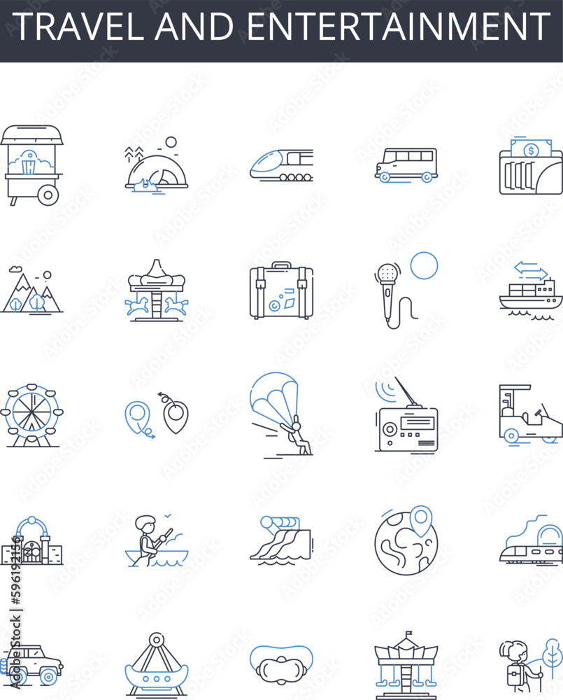 Travel and entertainment line icons collection. Adventure, Destinations ...