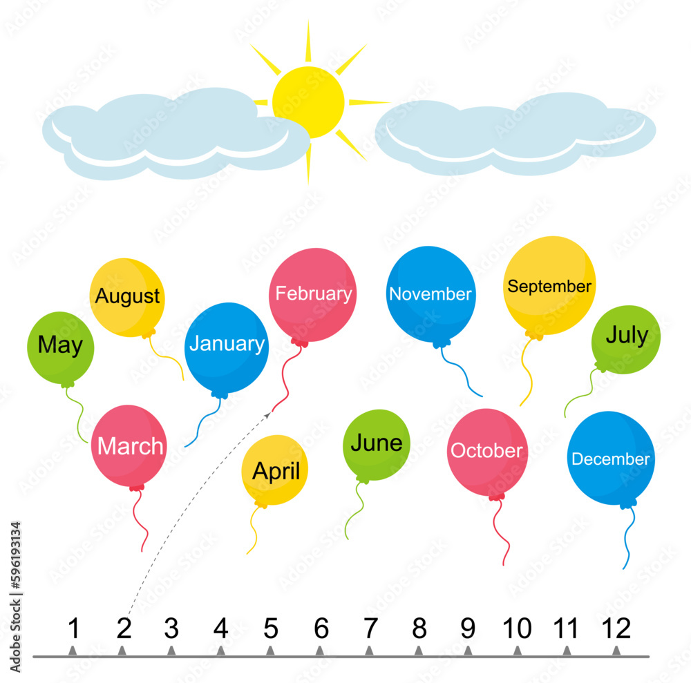 Month names in English. Educational game for kids. Vector illustration ...