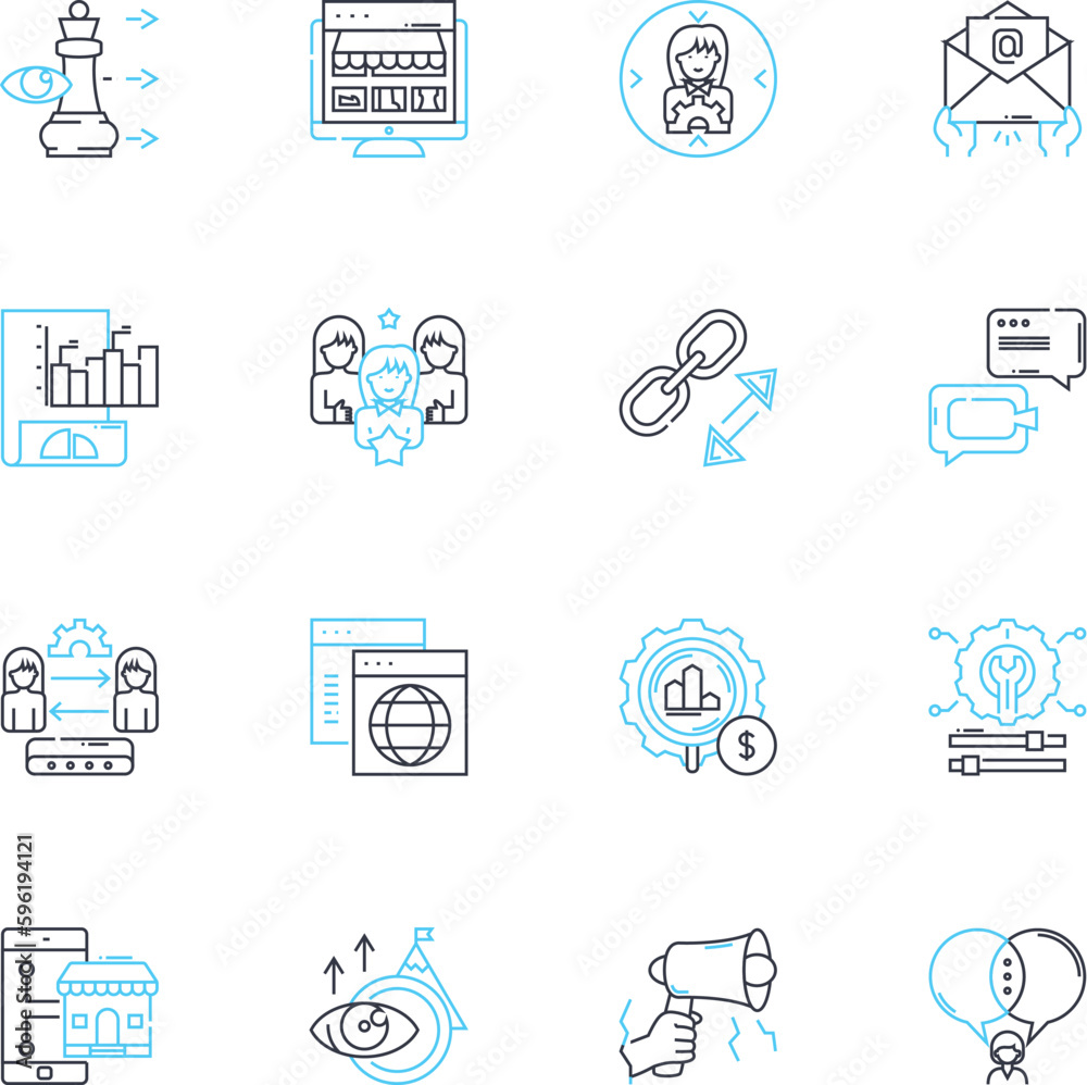 Digital sales linear icons set. E-commerce, Automation, Analytics ...