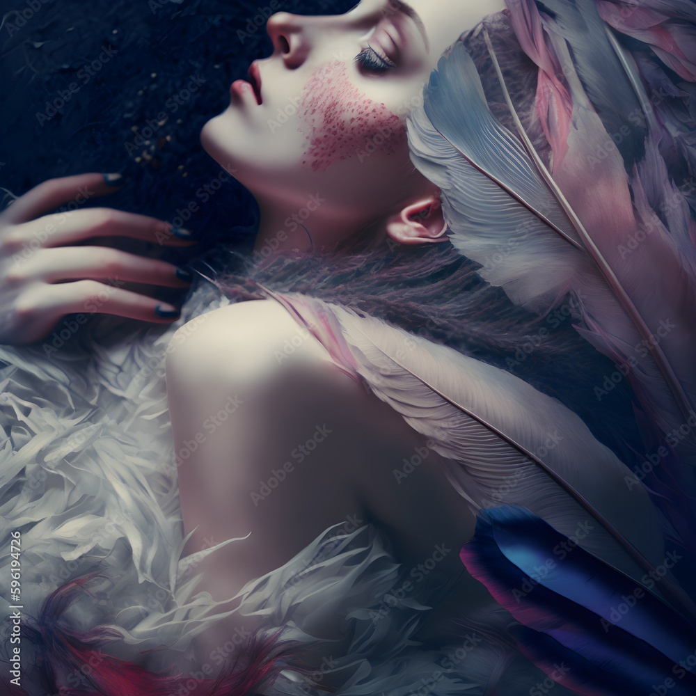 human grief reinterpretation as bird skin feathers magical being ...