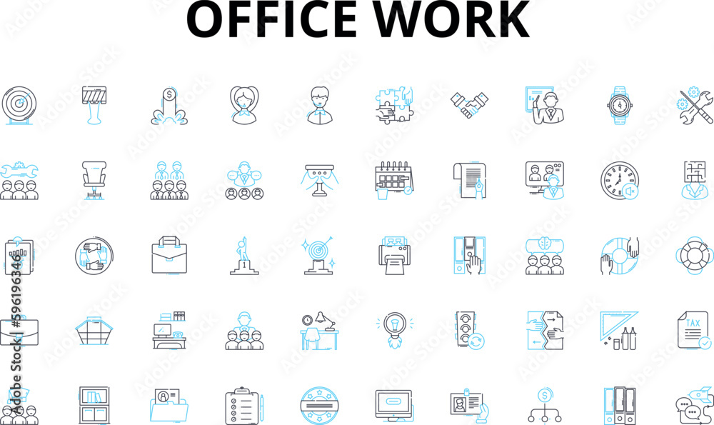 Grafika wektorowa Stock: Office work linear icons set. Collaboration ...