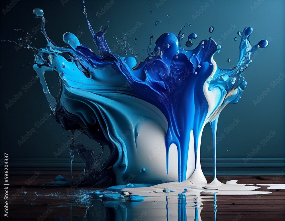 Blue and white paint splash background or wallpaper. Isolated black ...