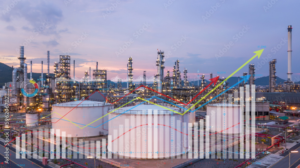 Aerial view white oil storage tank and oil refinery factory plant form ...