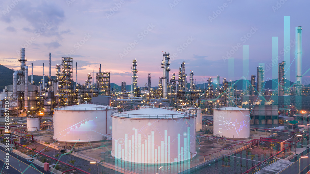 Aerial view white oil storage tank and oil refinery factory plant form ...