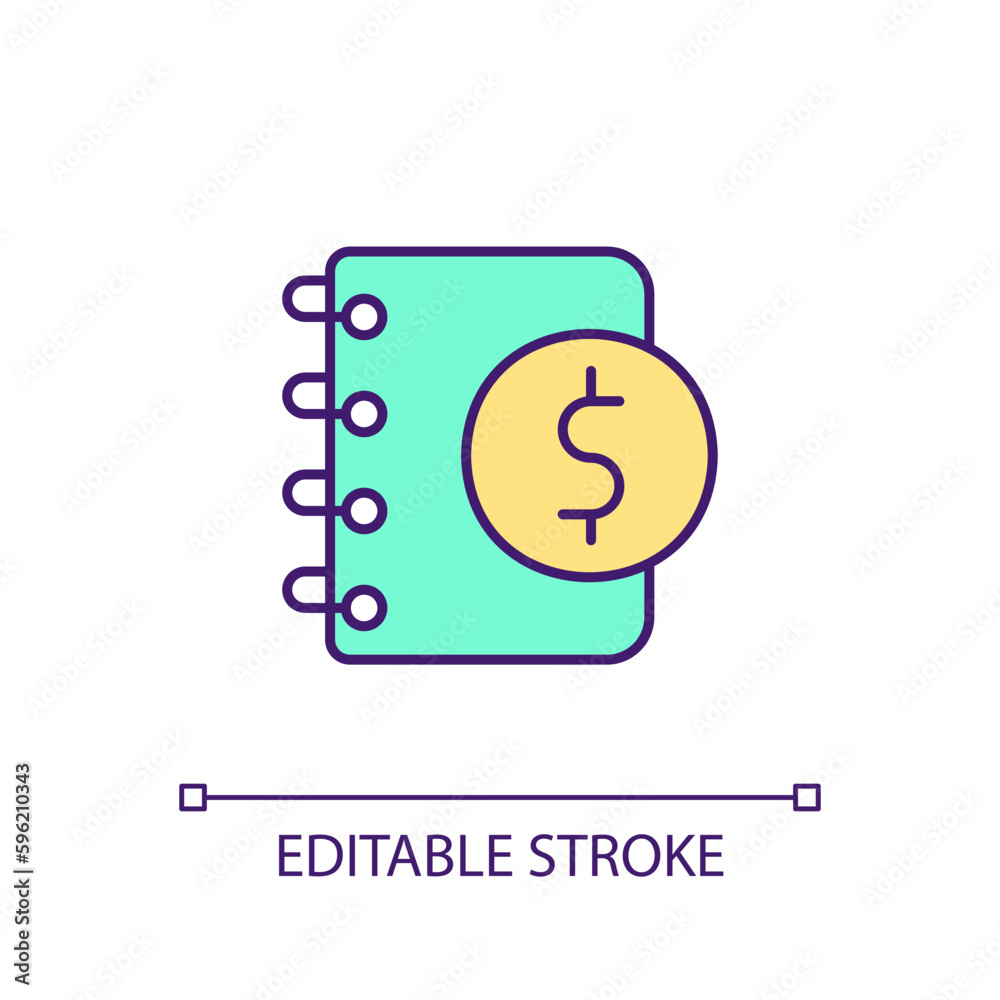 Bookkeeping journal RGB color icon. Records of financial activities ...