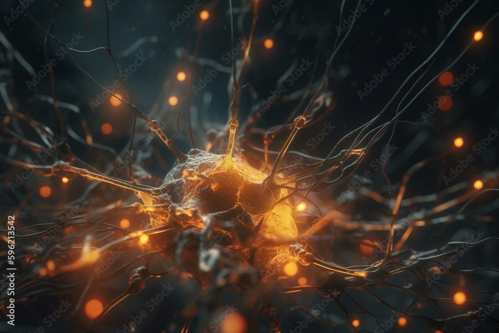 Nerve signal passing in synapse. 3D model of neural communication ...