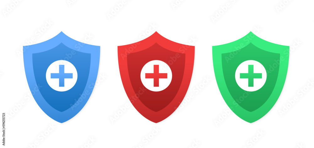Vetor de Colorful Safety First Shield, Icon, Label, Sticker or Badge ...