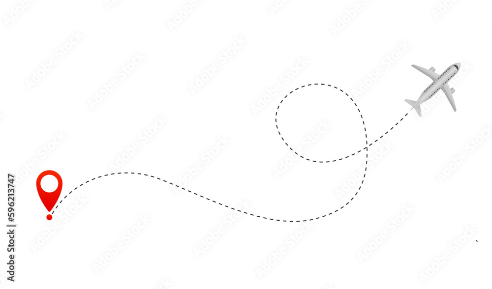 Airline trajectory vector icon of plane flight route with starting ...