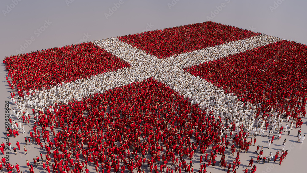 Danish Flag formed from a Crowd of People. Banner of Denmark on White ...