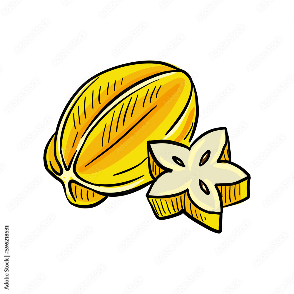 starfruit, vector drawing carambola, fruit isolated at white background ...