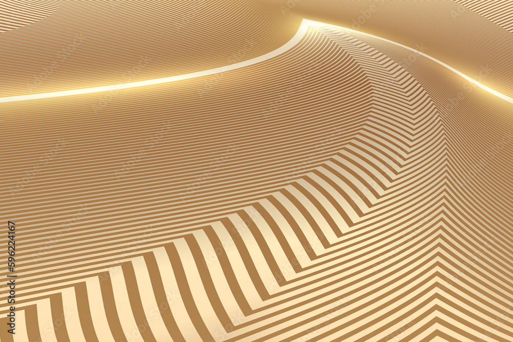The abstract desert constructed by golden lines and the road stretching ...