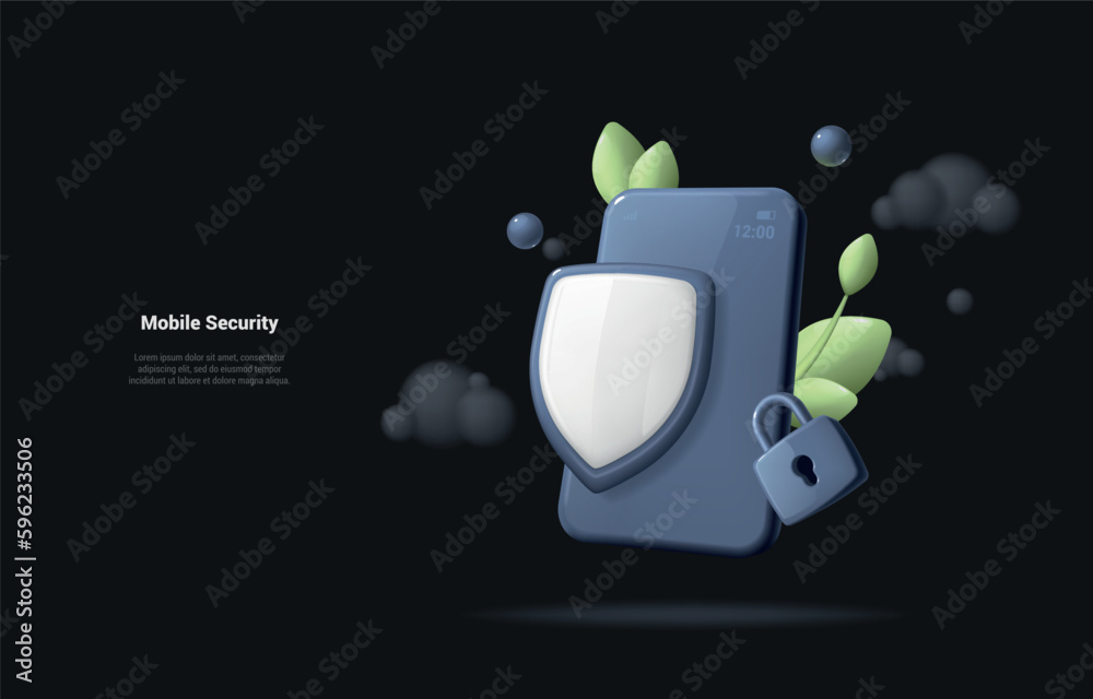Phone security concept. Realistic 3d illustration of a mobile phone and ...