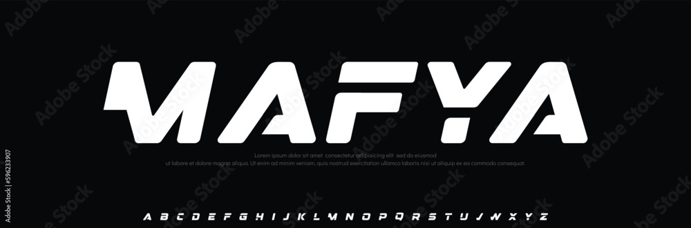 Mafya, futurism headline font glowing alphabet letters design. Digital ...